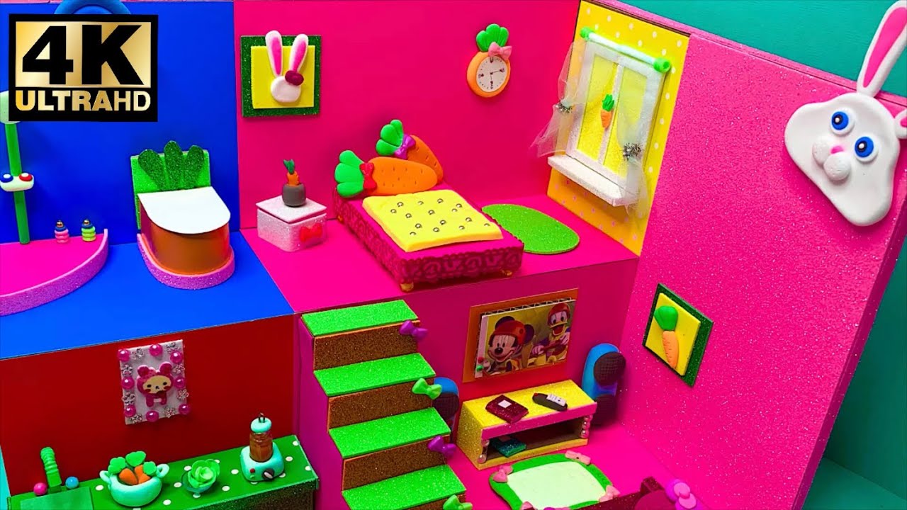 (EASY) How to make a cute pink bunny house out of cardboard ️ - YouTube