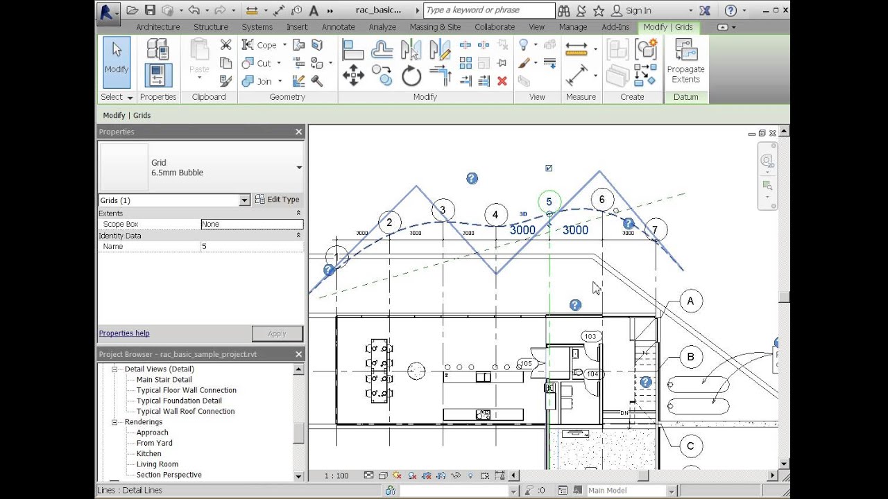 Trim Extend Multiple Grids In Revit Youtube