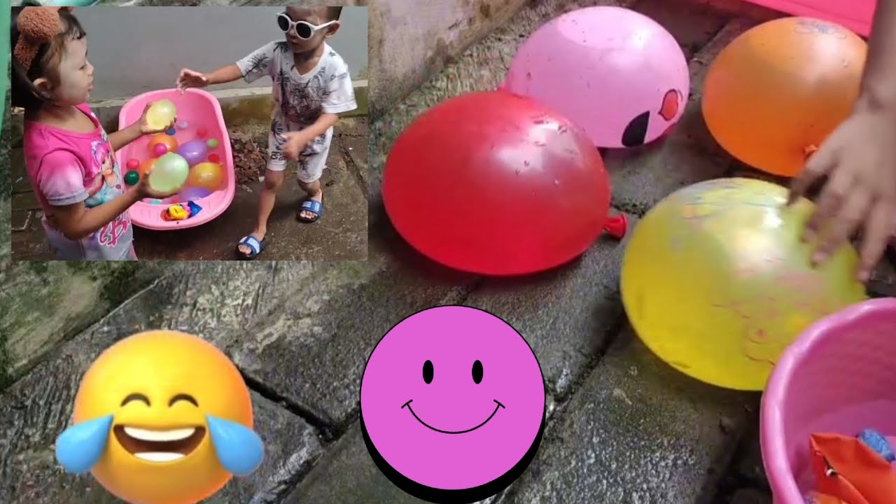 RASYA DAN DELVIN BERMAIN BALON 🎈 LUCU| mengisi balon dengan air dan ...