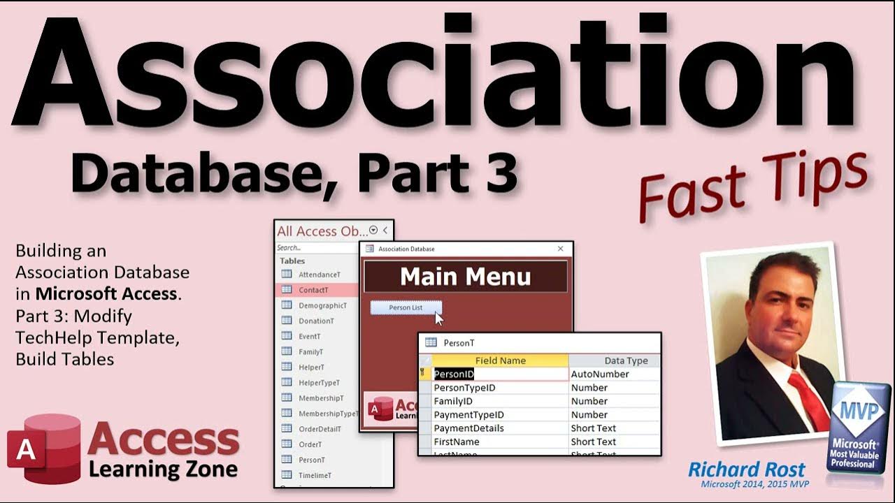 Microsoft Access Association Database, Part 3: Modifying TechHelp Template, Building All Tables ...