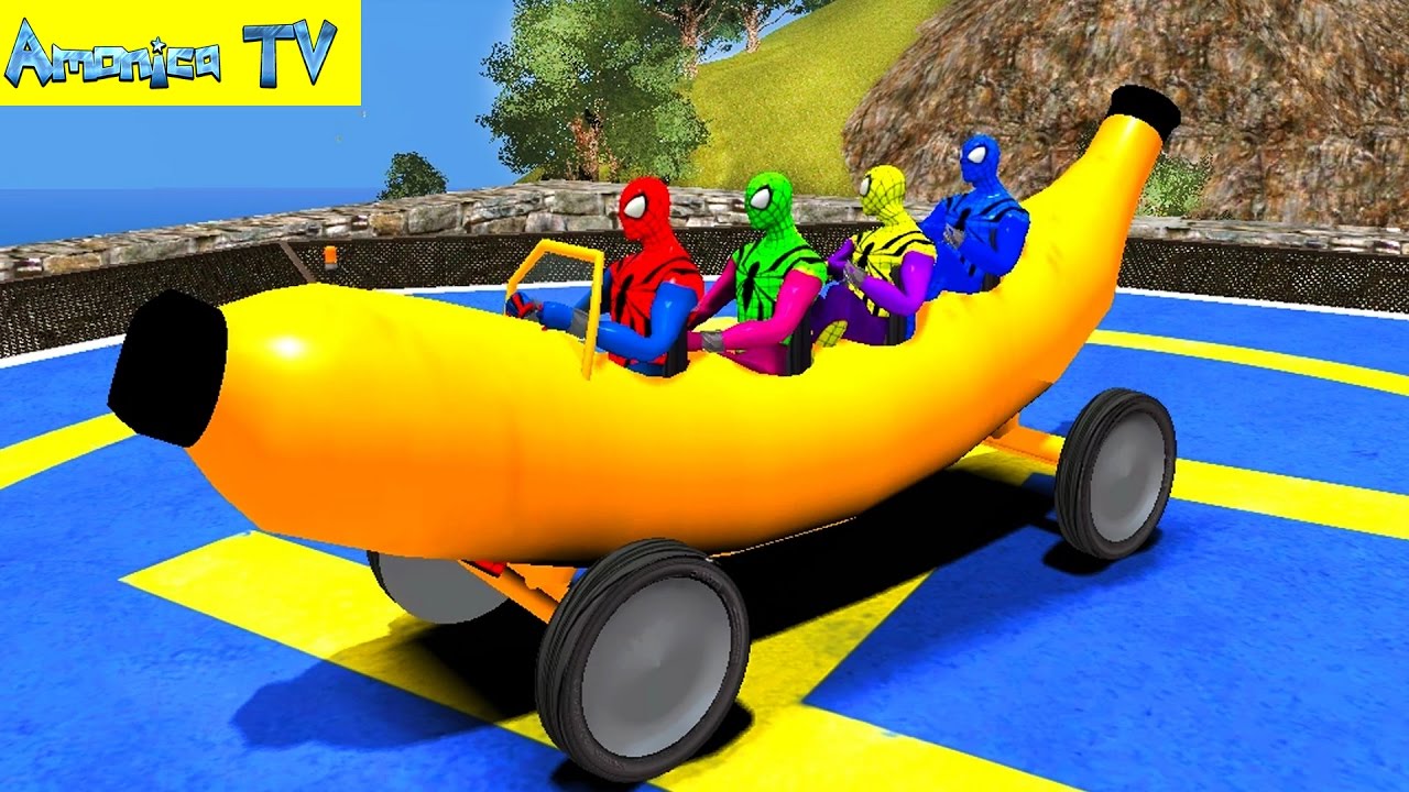Learn Numbers & Colors - Banana Car Spiderman Cartoon Videos With ...