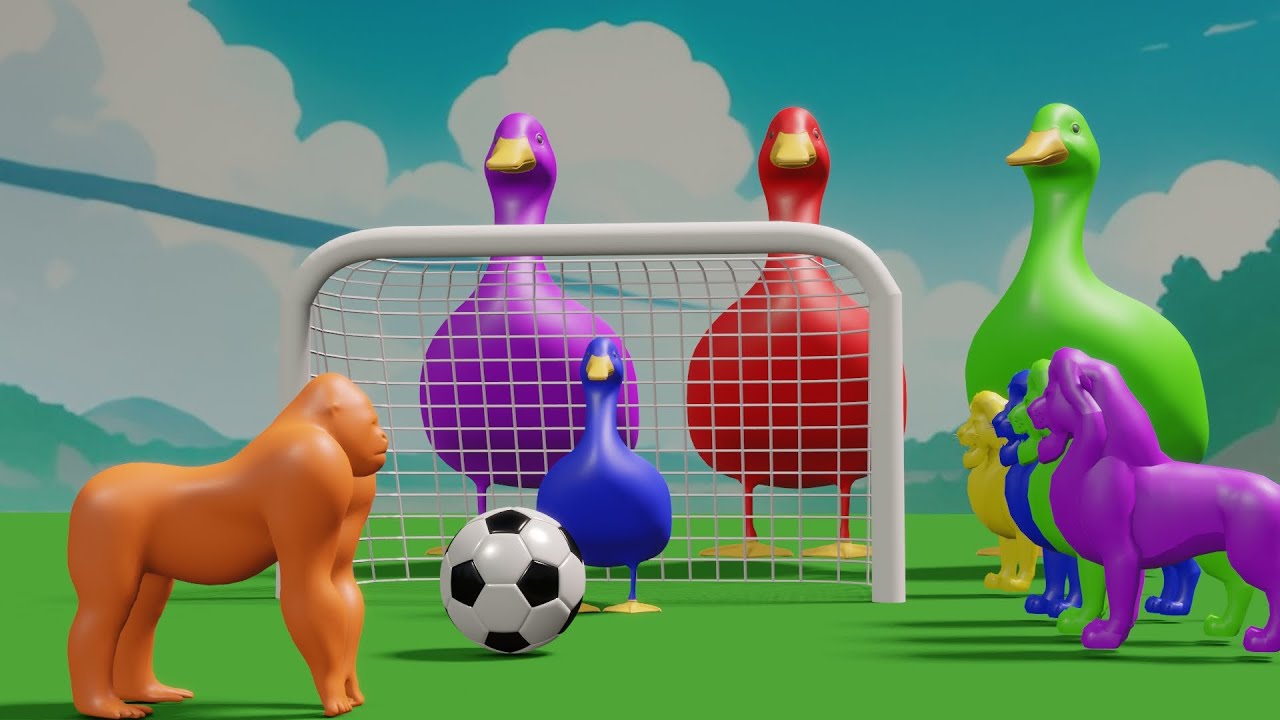 3 Giant Duck Cartoon, Football game, Lion, Gorilla, Duck, Wild Animals ...