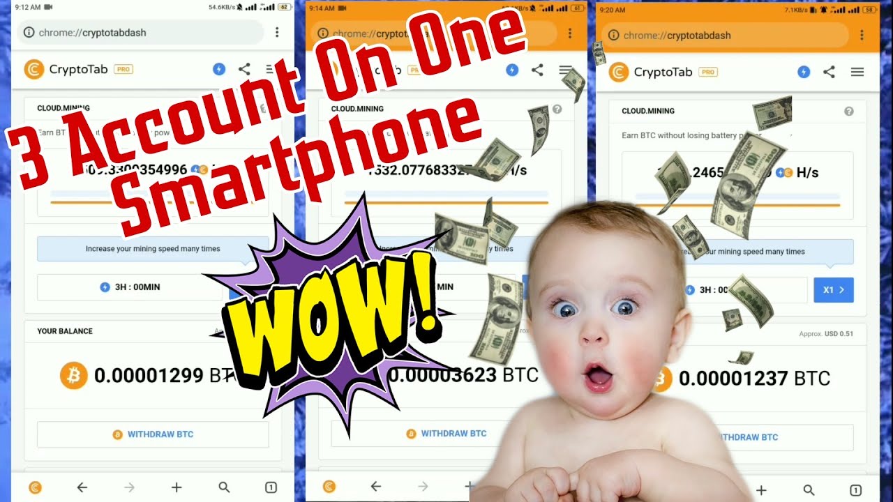 Three CryptoTab Account In One Smartphone New Tricks Earn More BTC ...