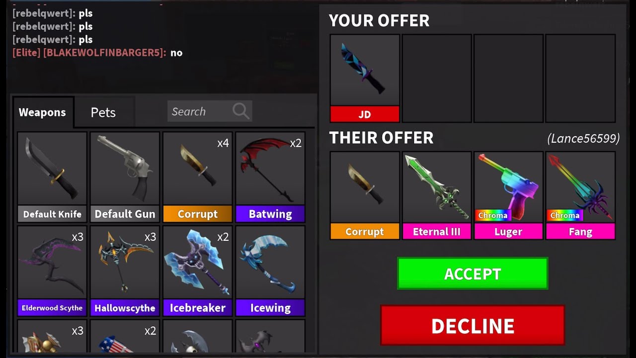 Trading JD for Corrupt, E3, C luger, and C fang! | Huge W | Roblox MM2 ...