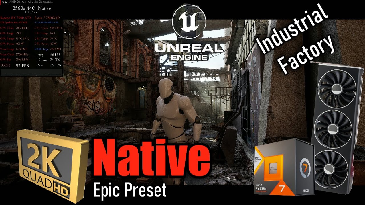 7900 XTX 🖥️ 7800X3D 🎮 Industrial Factory UE5 Tech Demo @ 1440p Native ...
