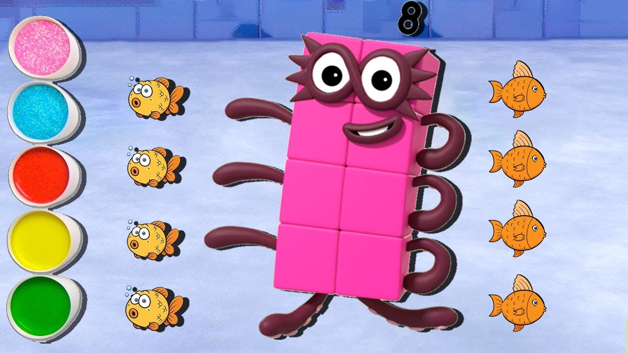 How to draw Numberblock Eight & Fish - Drawing Tutorial for Kids ...