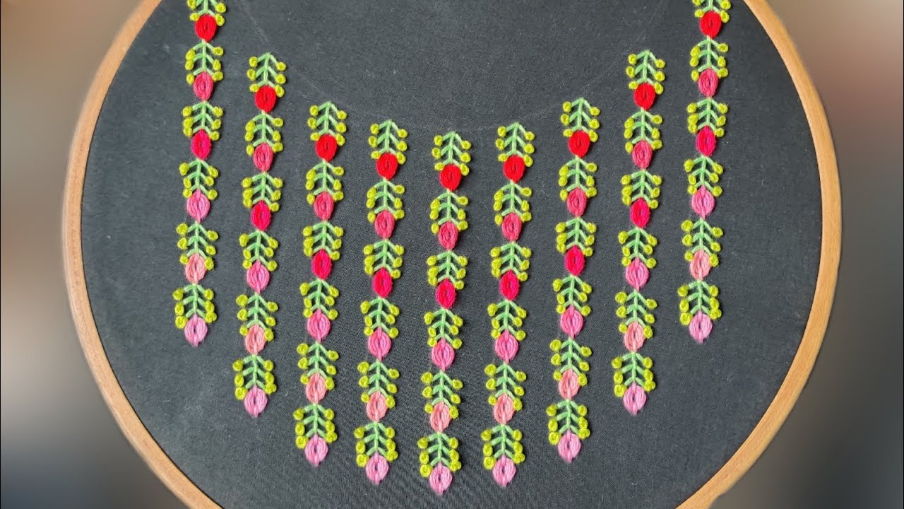 New Floral Gradient Neckline Embroidery Design (Hand Embroidery) - YouTube