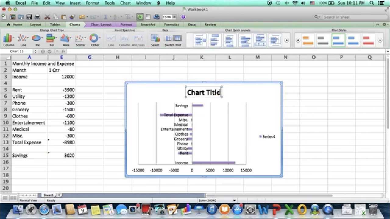 How to create a bar chart for Income and Expense - YouTube