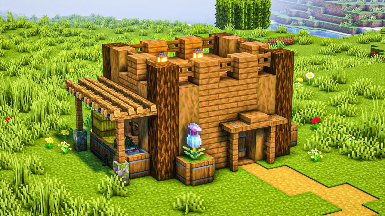 Cute and Easy to Build Wooden Minecraft Survival Base (Relaxing ...