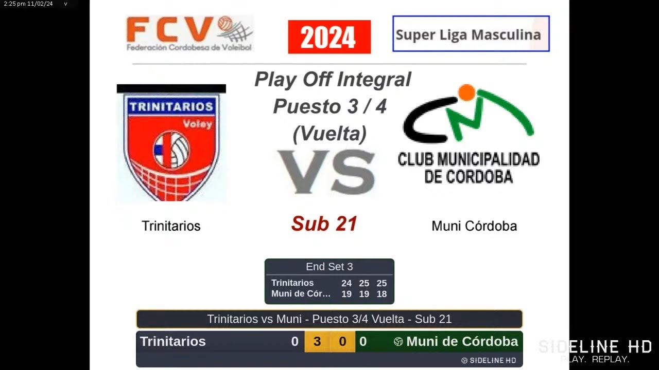 Vóley FCV 2024 - SLM Playoff Integral Puesto 3/4 Vuelta Sub21 - Trinitarios vs Muni Córdoba ...