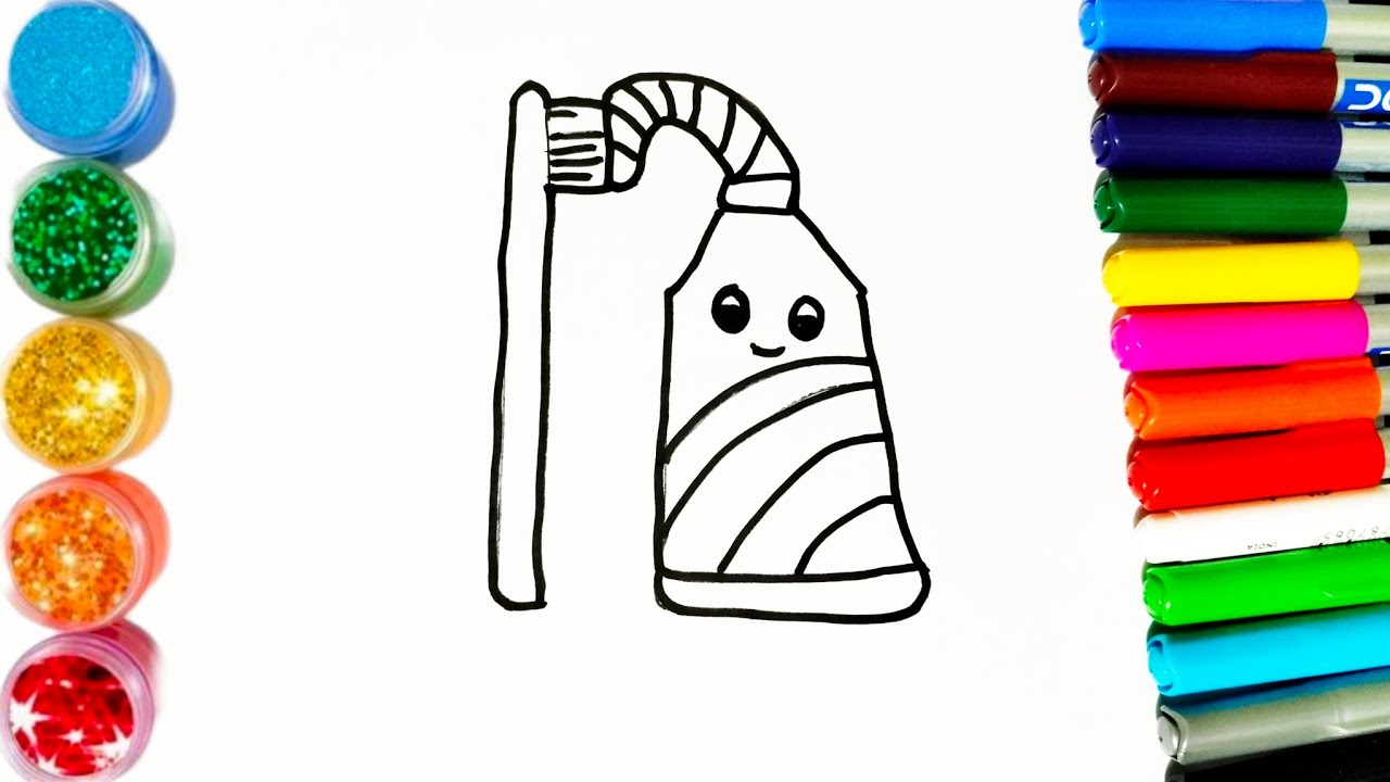 How to draw and colour cute🥰 paste and brush 🪥||step by step for kids ...