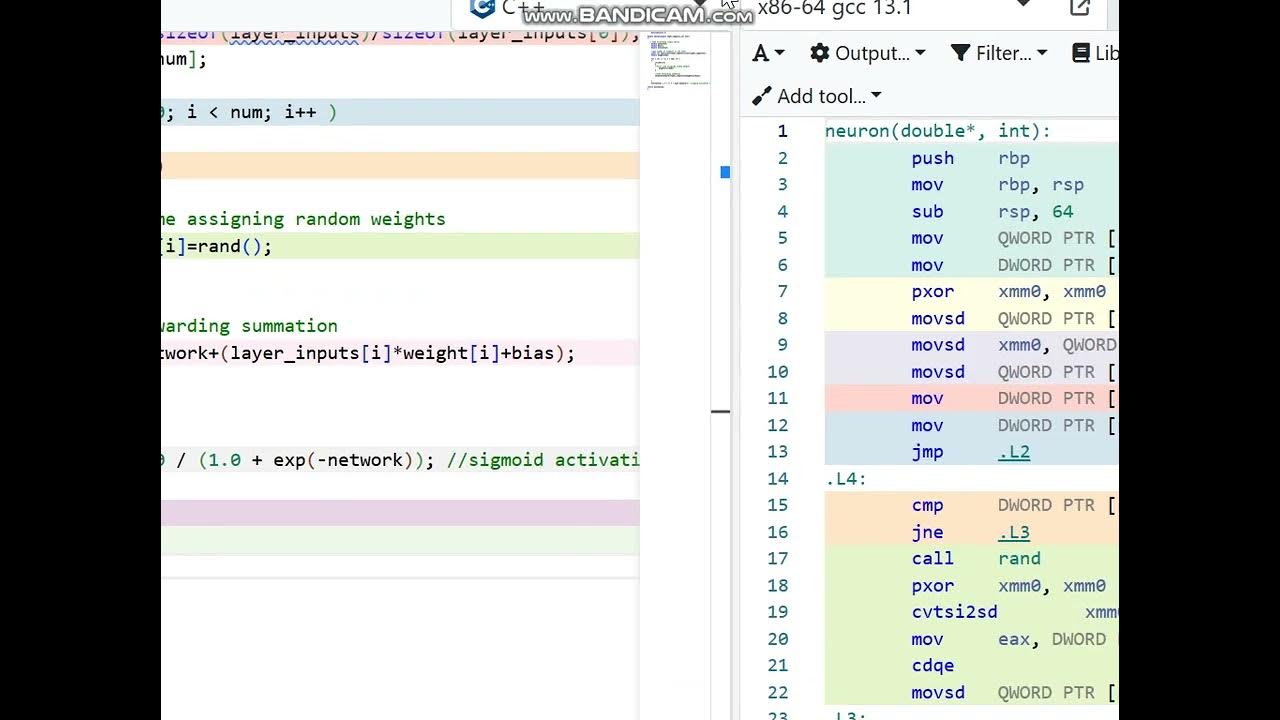 Neuron Function In C And X64 Assembler Code Youtube