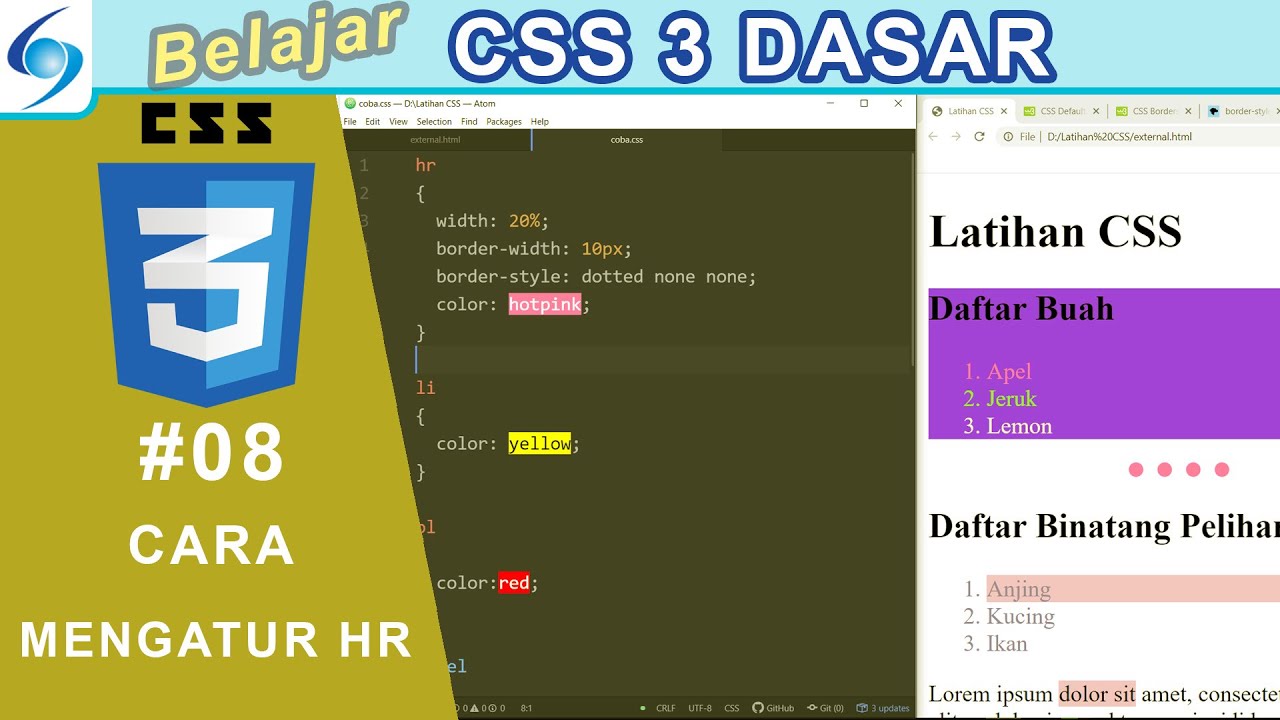 Mengubah Horizontal Rule Agar Lebih Menarik - Belajar CSS 3 Dasar #08 ...