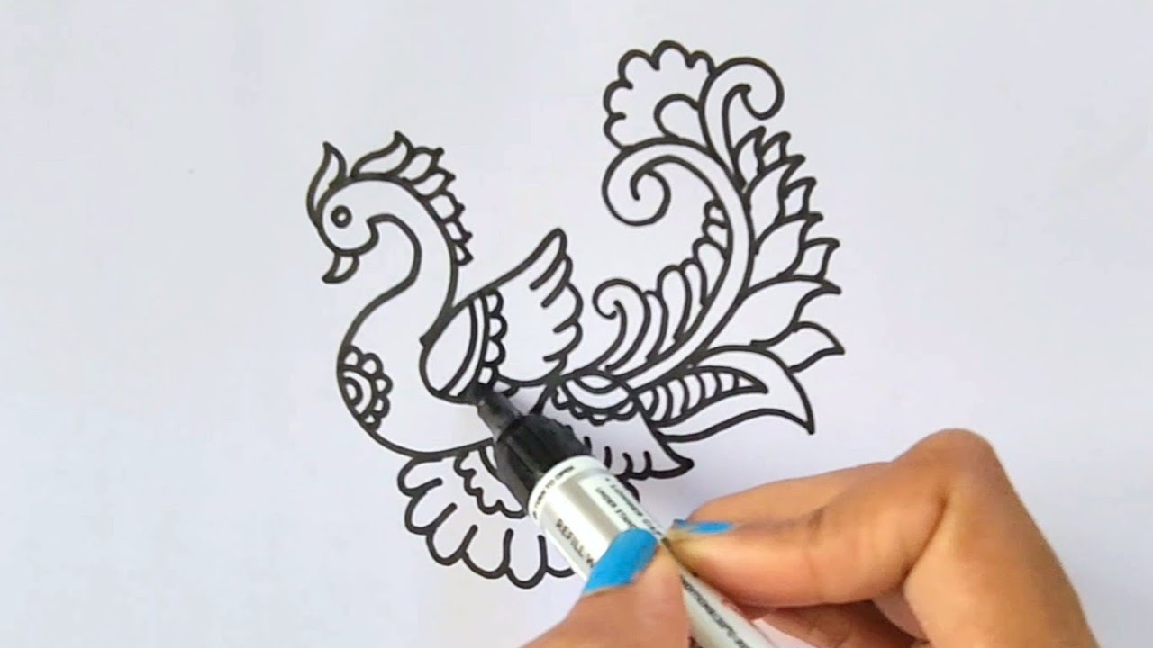 Peacock Motif Drawing / How to draw Peacock Motif / Easy Motif design ...