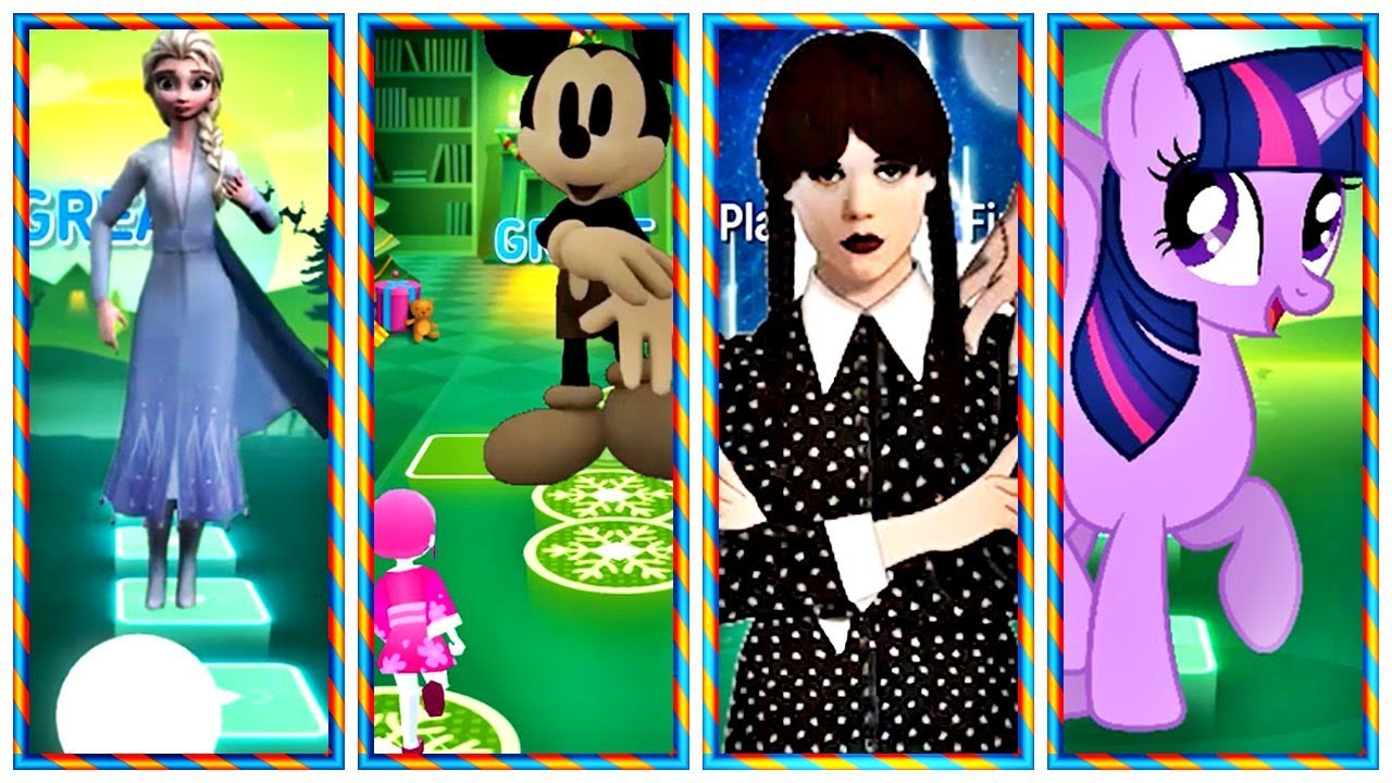 🔴Elsa 🆚 Mickey Mouse 🆚 Wednesday🆚Sparkie Twilight🔴Tiles Hop - YouTube