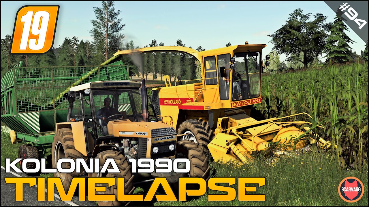 CHOPPING CORN CHAFF, MAIZE FOR SILAGE ⭐ FS19 Kolonia 1990 Timelapse ...