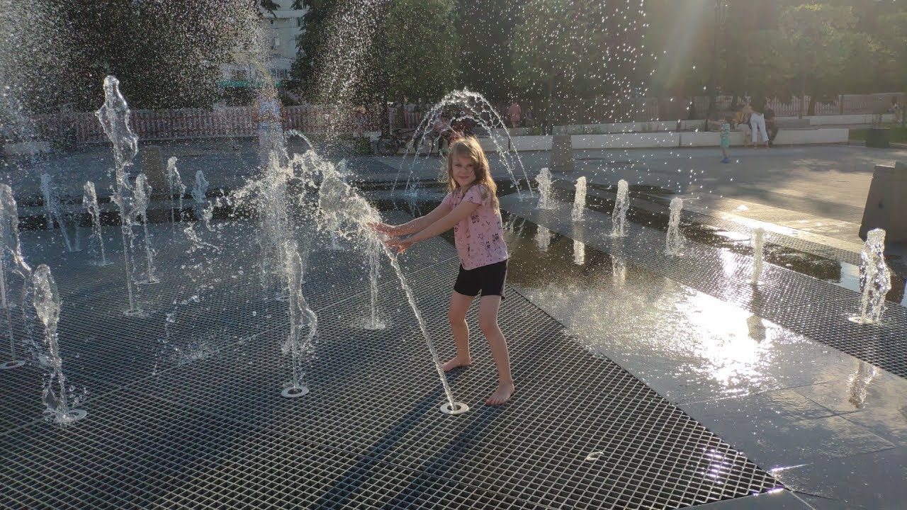 Girls play with fountains very fun - YouTube