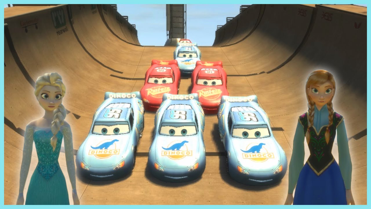 Frozen Princess Elsa Anna Lightning McQueen And Dinoco Have Fun Disney ...