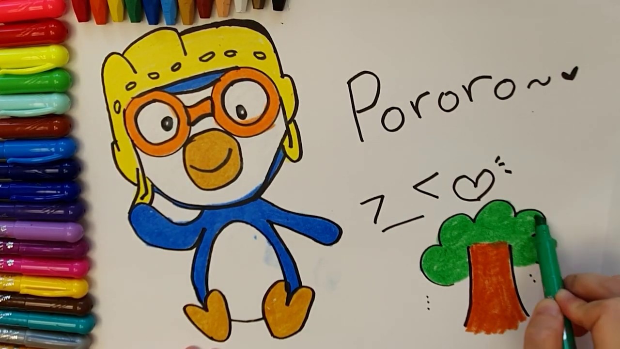 Funny drawings for children, kids coloring Pororo, easy draw Pororo for ...