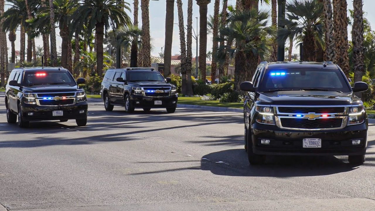 Donald Trump Secret Service Motorcade & Trump Force 1 Departing Las ...