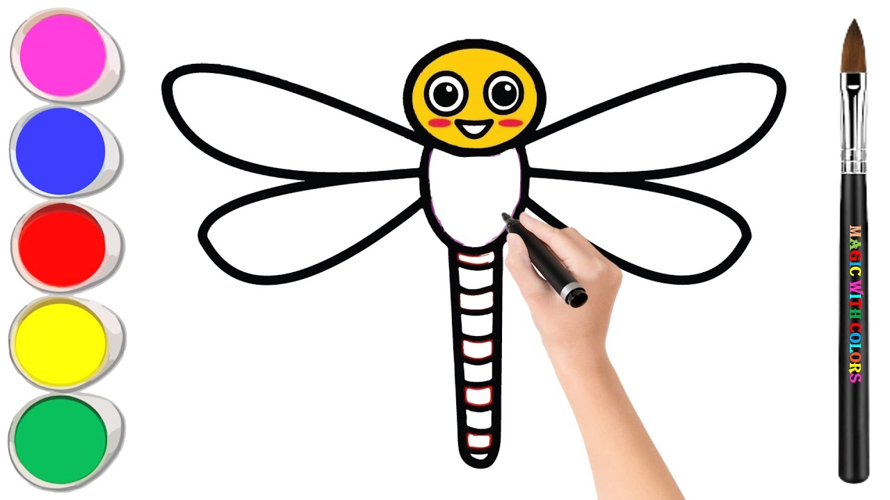 How to Draw a Rainbow DRAGONFLY 🌈🐛, Drawing Tutorial for Kids, easy ...