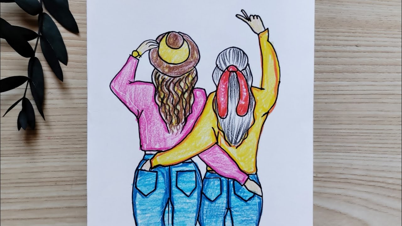 how to draw a Girl hugging best friend - Draw step by step/ Friendship ...