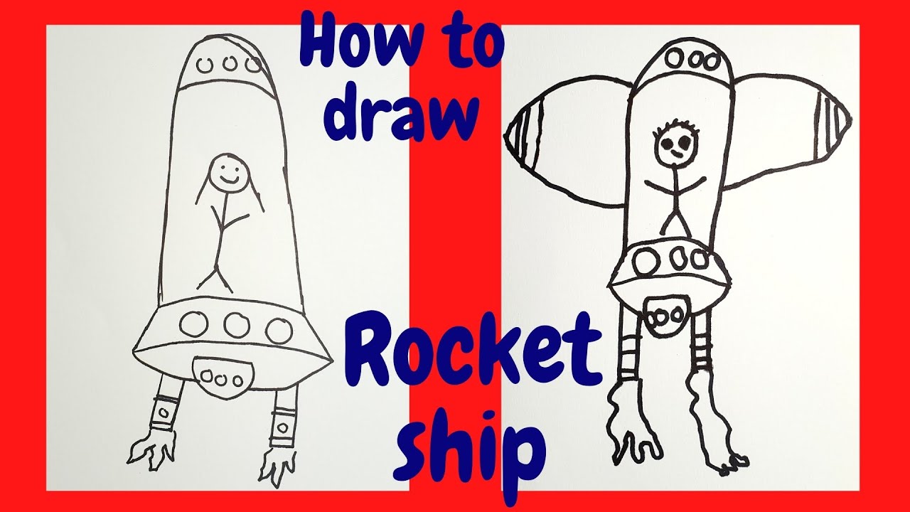 How to draw a Rocket ship, kid drawings easy, drawing step by step for ...