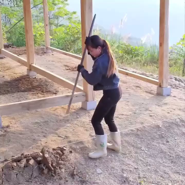 Digging square house floor, dig drainage ditch and finishing the ground ...