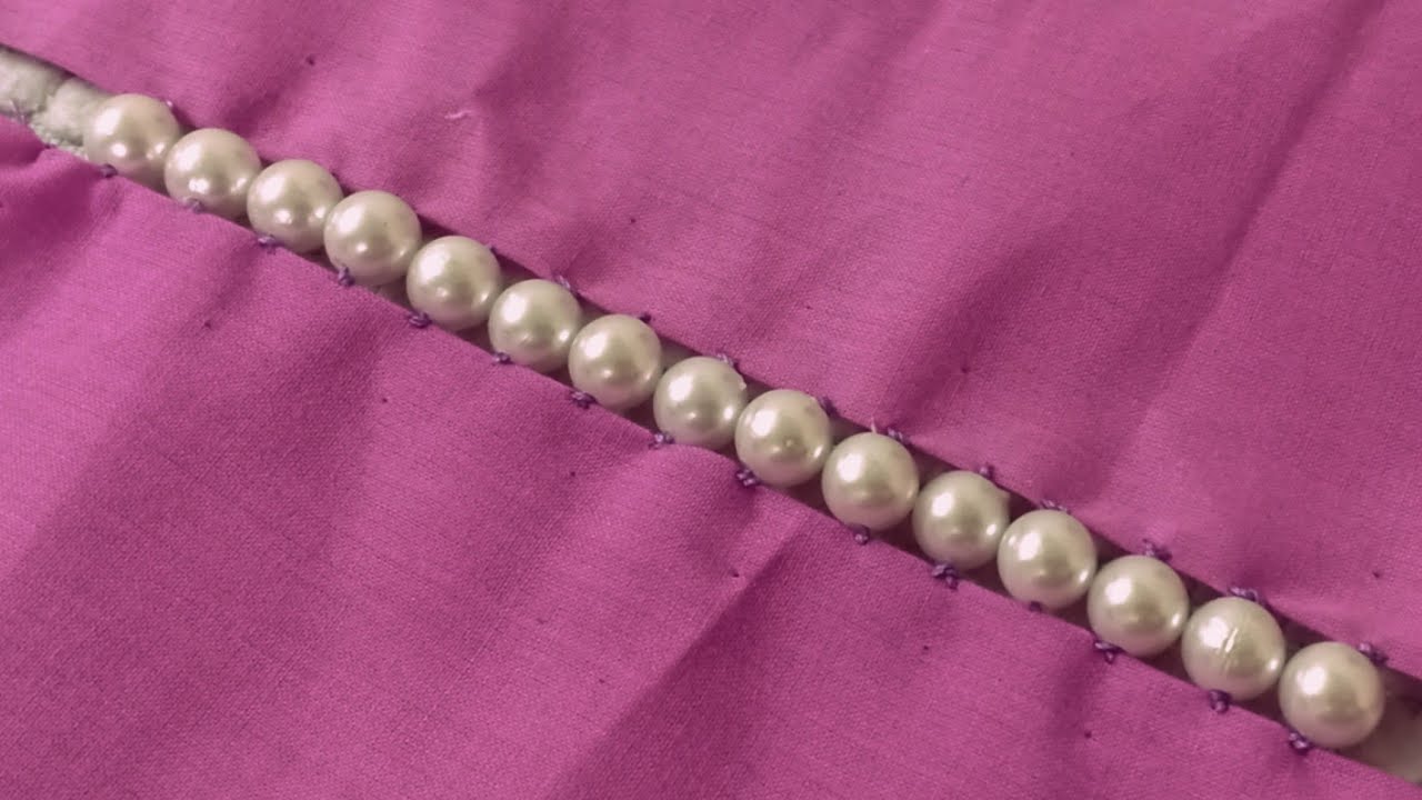 Simple Beadwork Design for Neckline, Borders and Dress Sleeves - YouTube