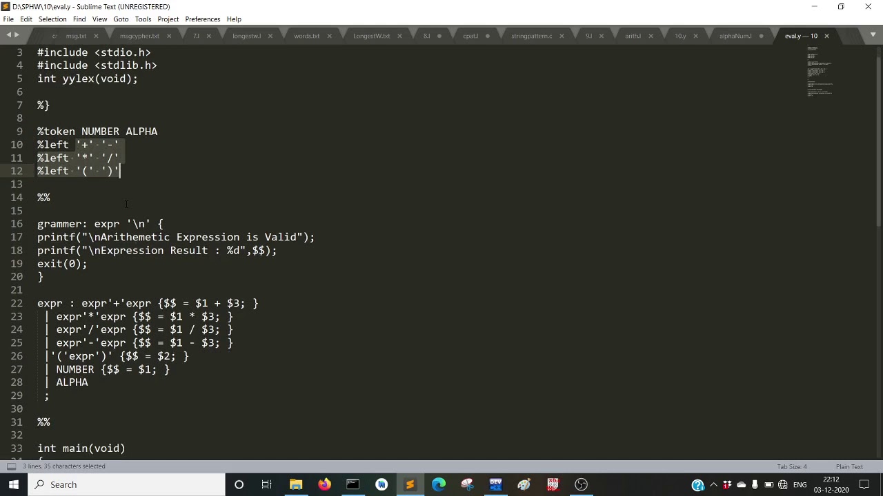 Yacc Program To Evaluate An Expression Simple Calculator Program Youtube