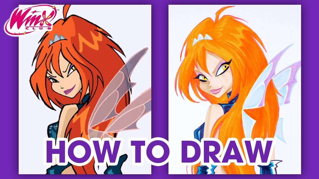 Winx Club - Draw and colour Dark Bloom - Halloween Tutorial 🖤 - YouTube