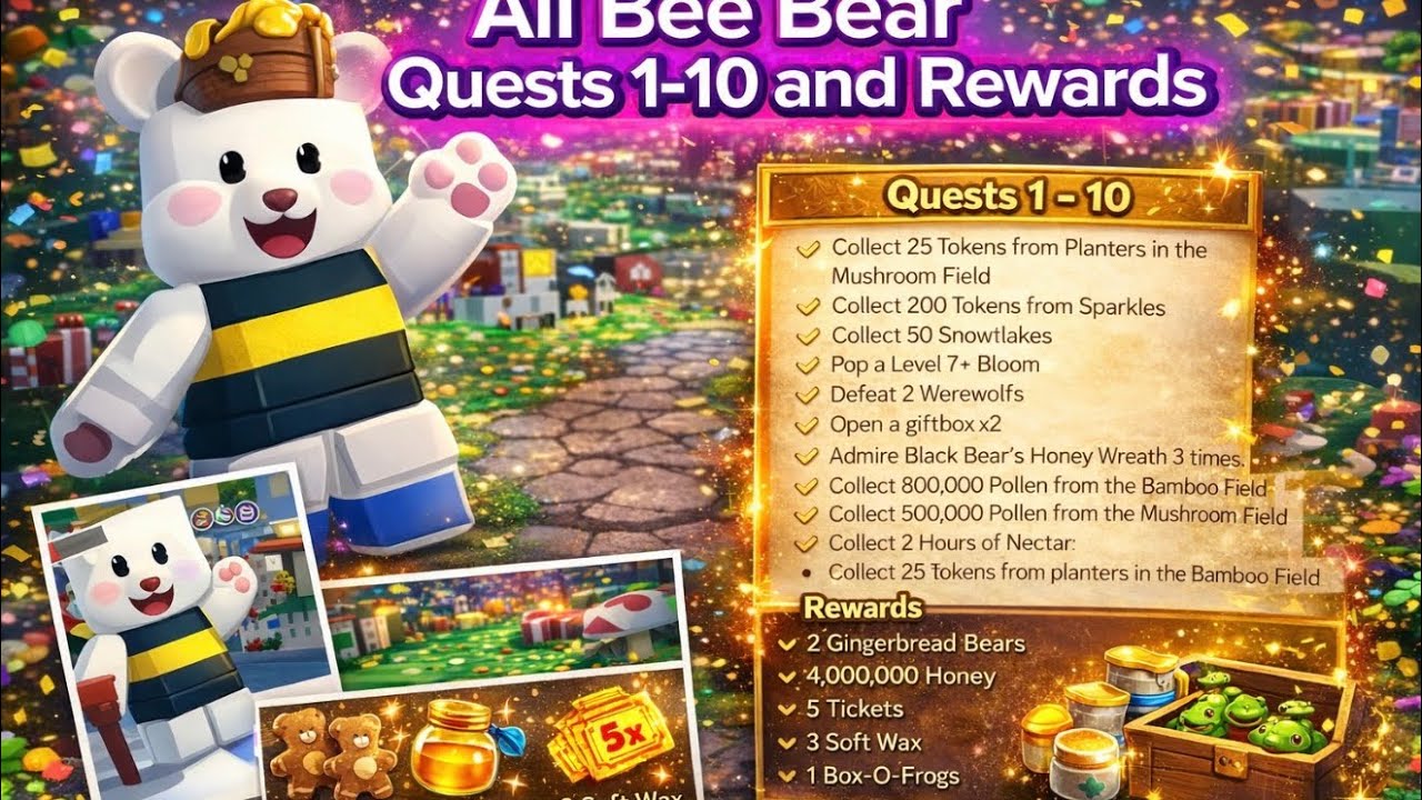 All Bee Bear Quests and Rewards 1-10 (Bee Swarm Simulator) - YouTube