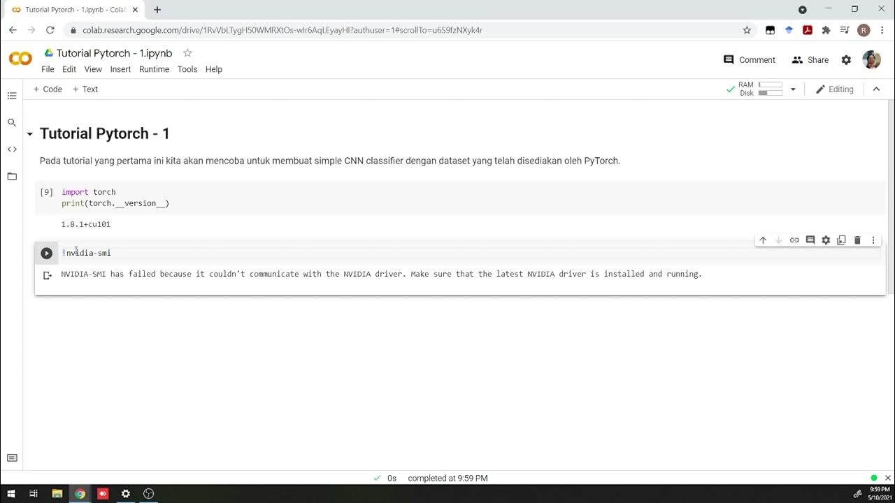 EC184604 - PyTorch Tutorial 1: Colab dan PyTorch - YouTube