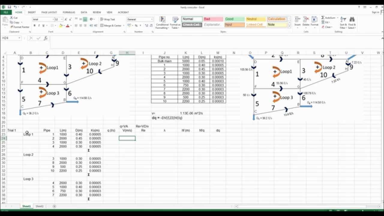 Pipe network analysis in Excel using Hardy cross method (English) - YouTube