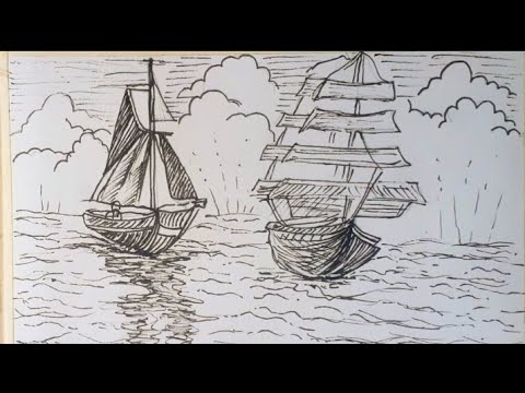 how to draw the ocean in sailing ship pen lining shading \कैसे बनाए ...