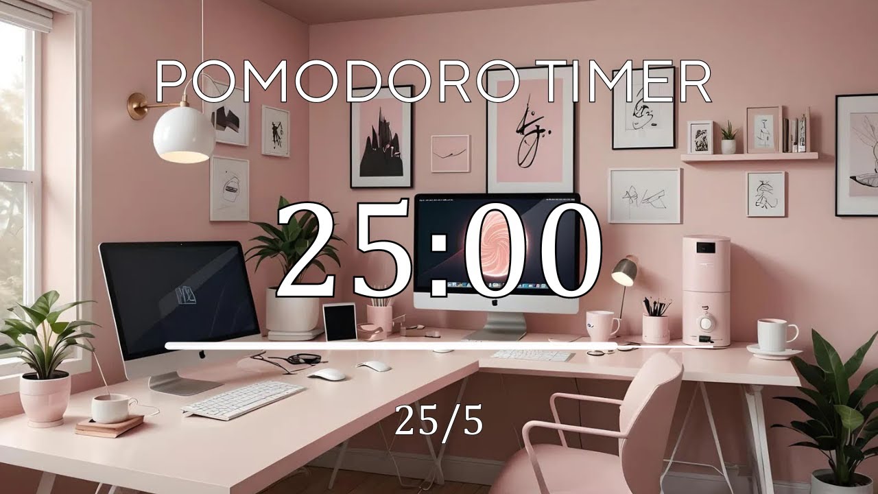 25/5 Pomodoro Timer Pink office 💗 Calming Piano + Frequency for ...