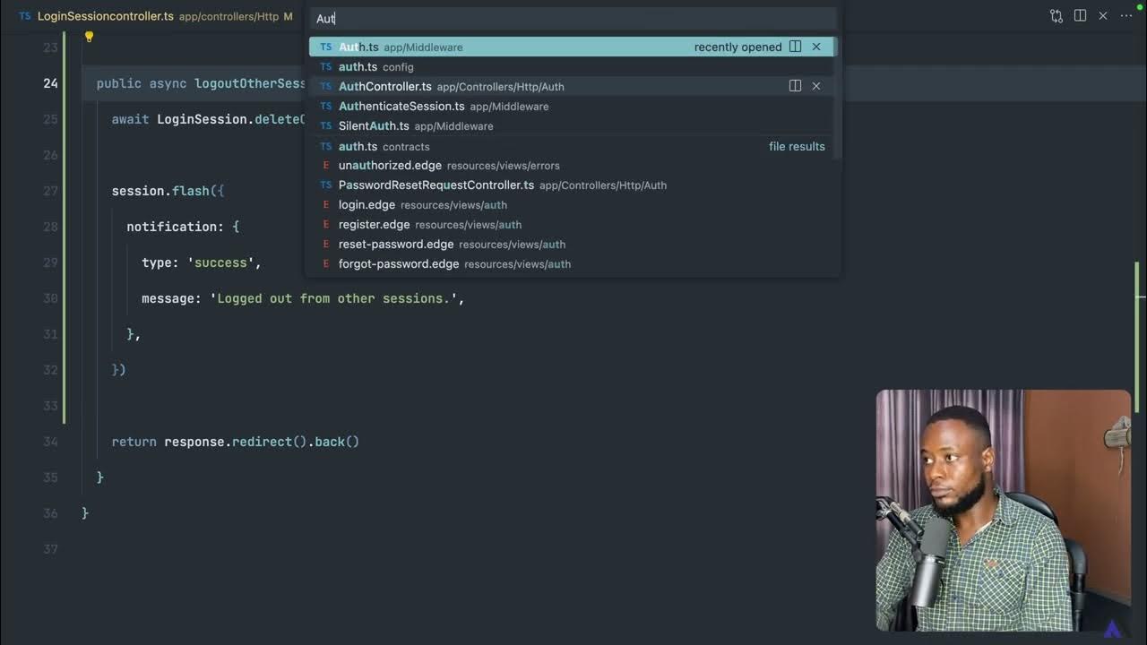 Browser sessions in AdonisJS - Log out from other browser sessions #adonisjs - YouTube