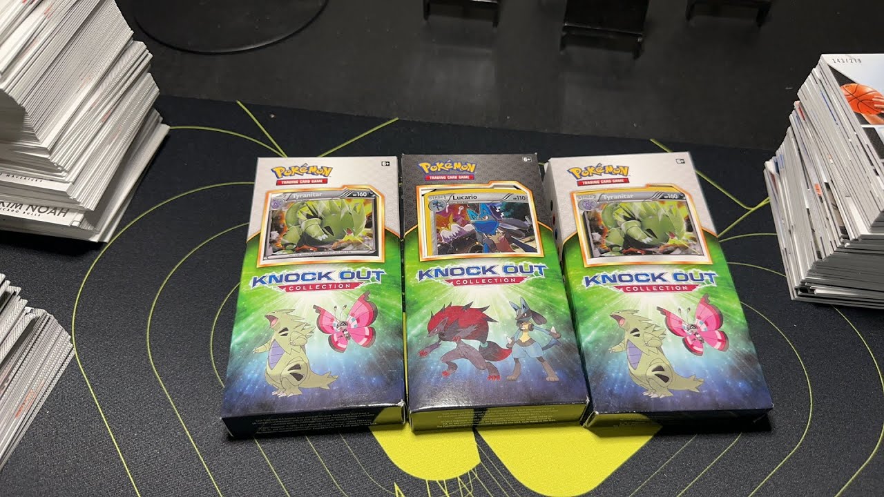 3 Knockout Collection Pokémon boxes ( Tyranitar & Lucario) - YouTube