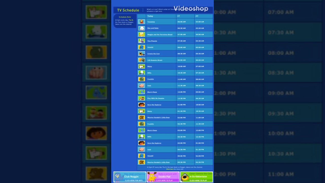 Noggin Schedule (Wednesday, September 1, 2004) - YouTube