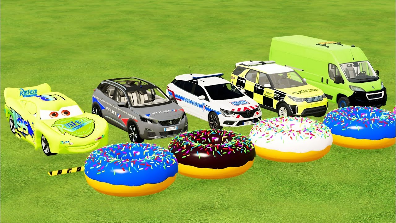 GO GO MCQUEEN, POLICE CAR COLORFULL PEAGEOUT, DACIA, MERCEDES ...