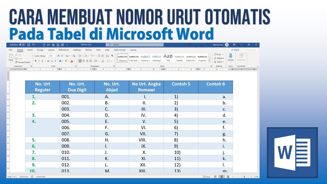 Cara Mudah Membuat Nomor Urut Otomatis di Tabel Microsoft Word - YouTube