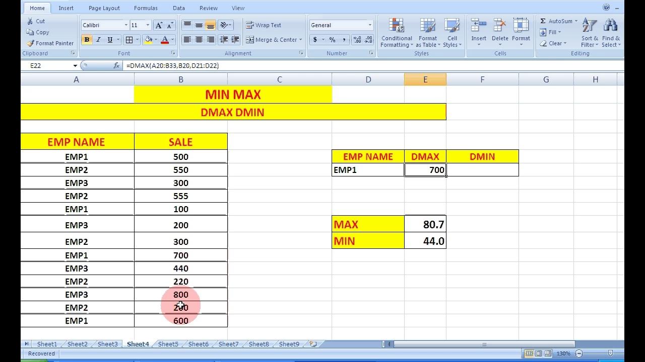 DMAX AND DMIN FUNCTION IN EXCEL HINDI - YouTube
