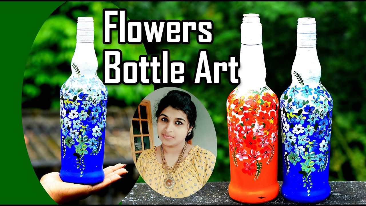 FLOWERS BOTTLE ART/ simple bottle art/easy bottle art/step by step diy ...