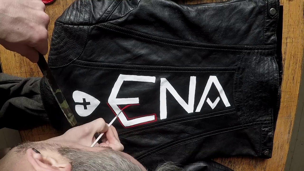 Ena - Hand lettering on leather jacket - YouTube