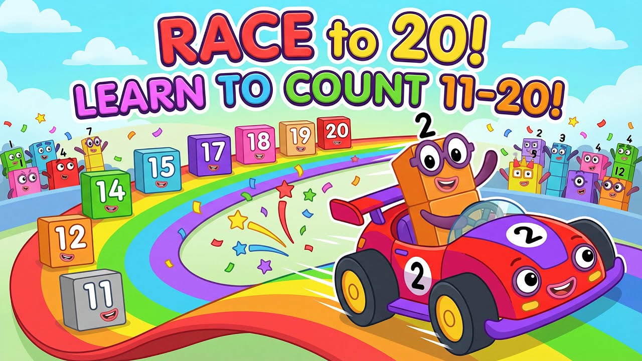 Numberblocks Race to 20! 🏁 Learn Counting 11-20 with Number Two's Race ...