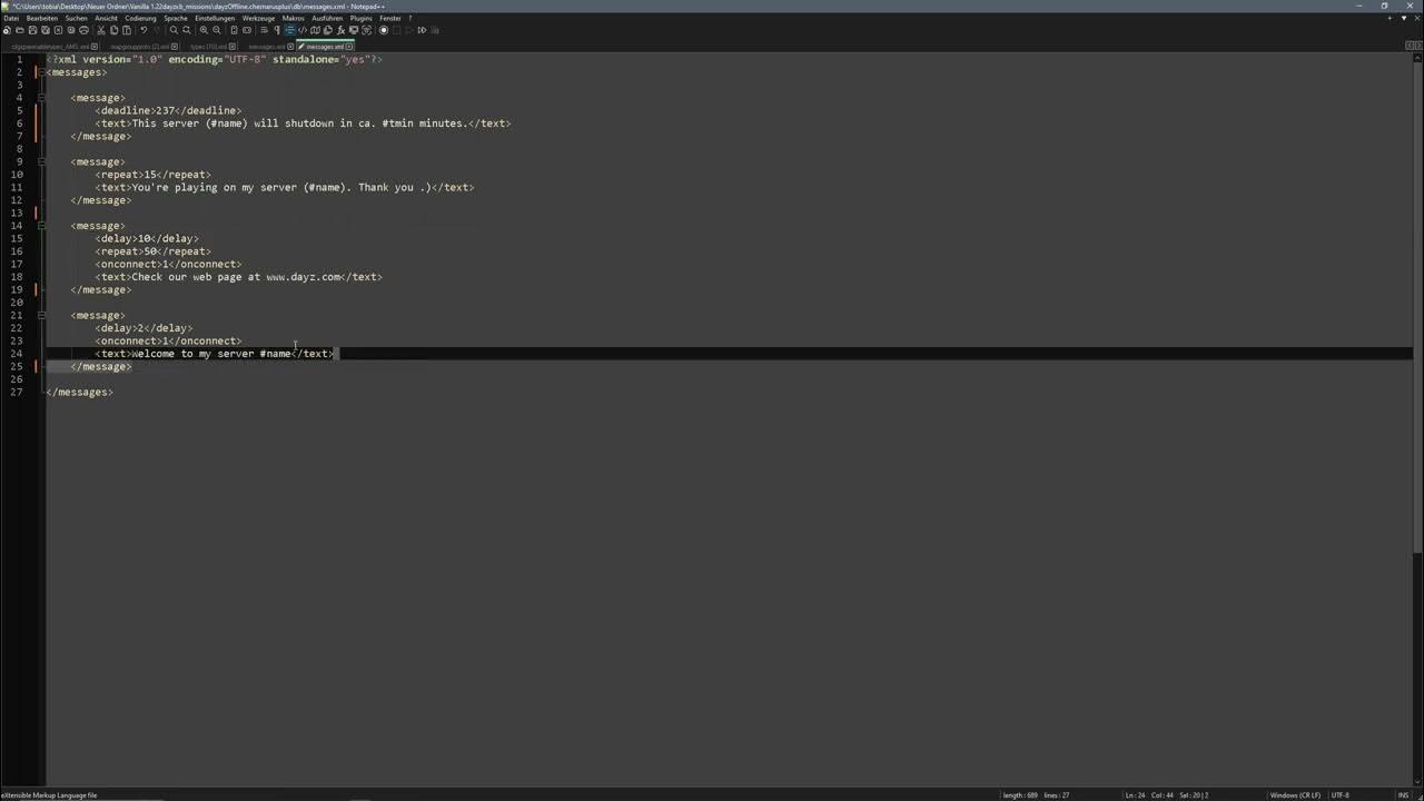 DayZ messages.xml Wie funktioniert sie und was kann man einstellen. - YouTube