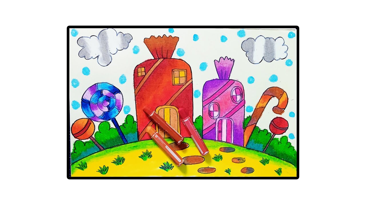 Chocolate House Scenery || Cute Candy village || Imaginary Drawing ...