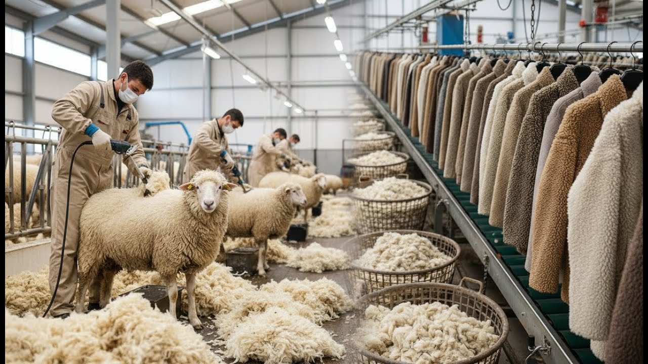 Inside Wool Factory: See How Sheep Become Premium Winter Coats - YouTube
