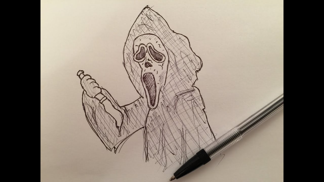 drawing ghostface (scream) - a pen sketch - YouTube
