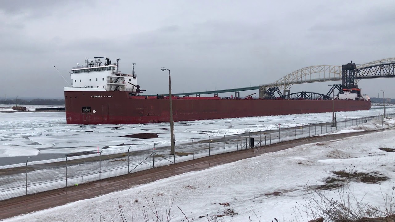 Great Lakes Freighter Stewart J Cort in the Soo Lock Canal - YouTube